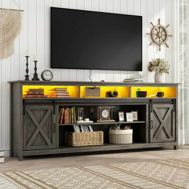 ANPOO Farmhouse TV Stand for 90 inch TVs, Rustic Entertainment Center ...