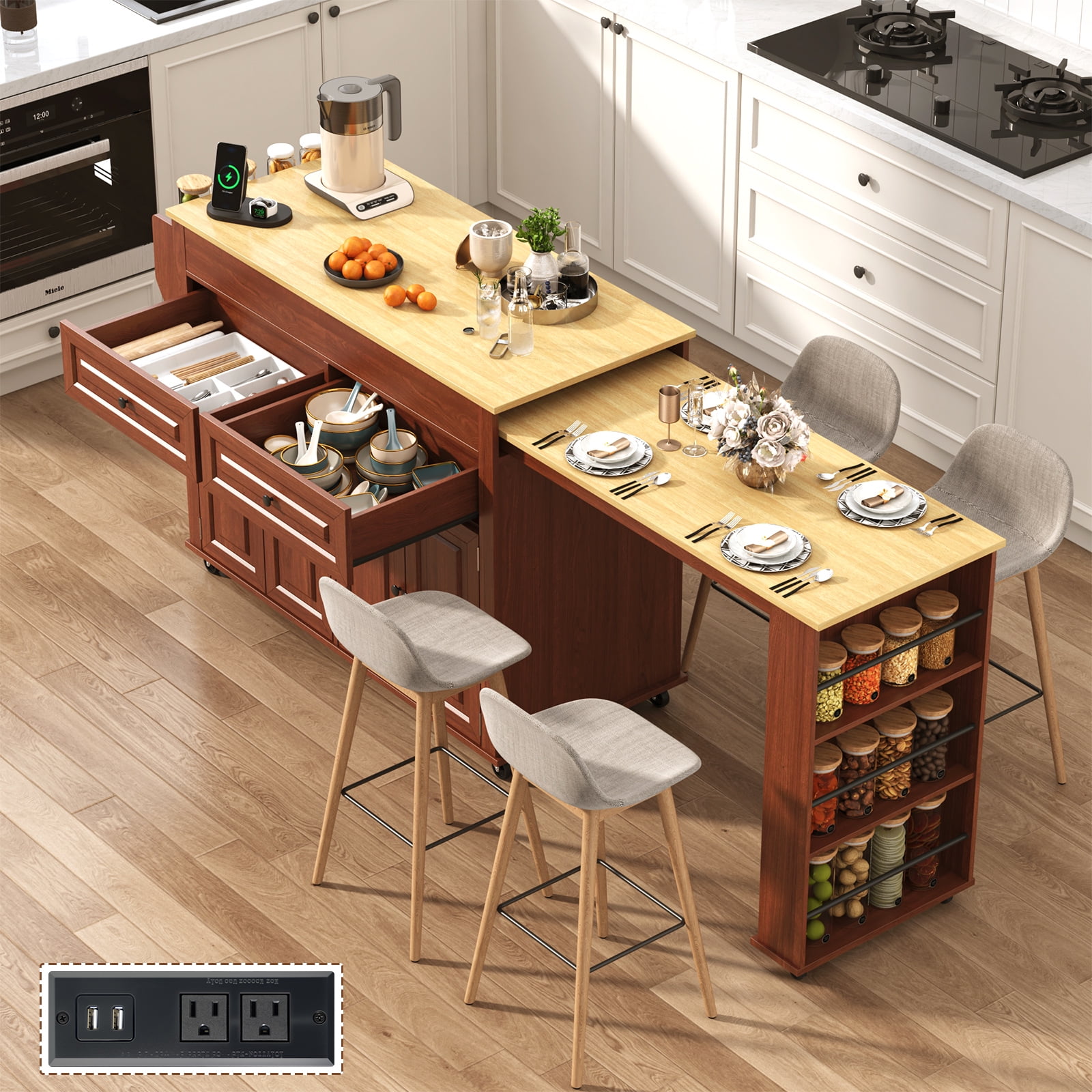 Surprising Kitchen Island With Extendable Table Pictures