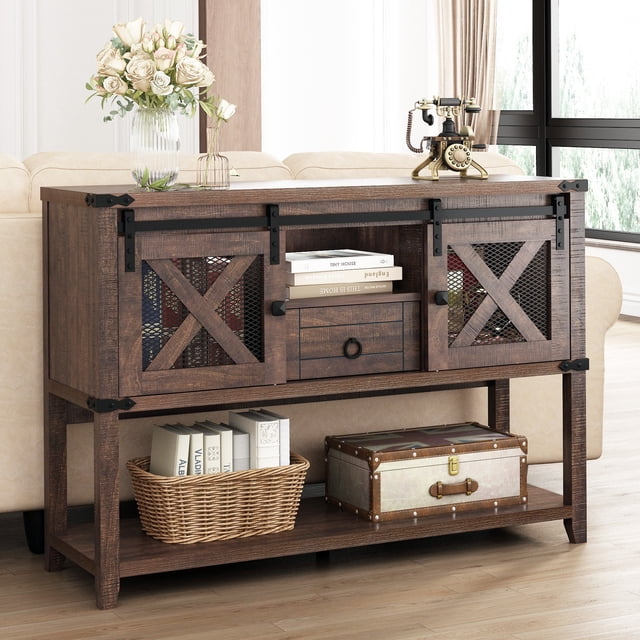 ANPOO Rustic Sofa Table, Large Console Table Entryway Table with 2 Barn ...