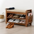 ANQIDI 2 Tier Shoe Rack Bench, Boot Organizer Bamboo Cushion Storage ...