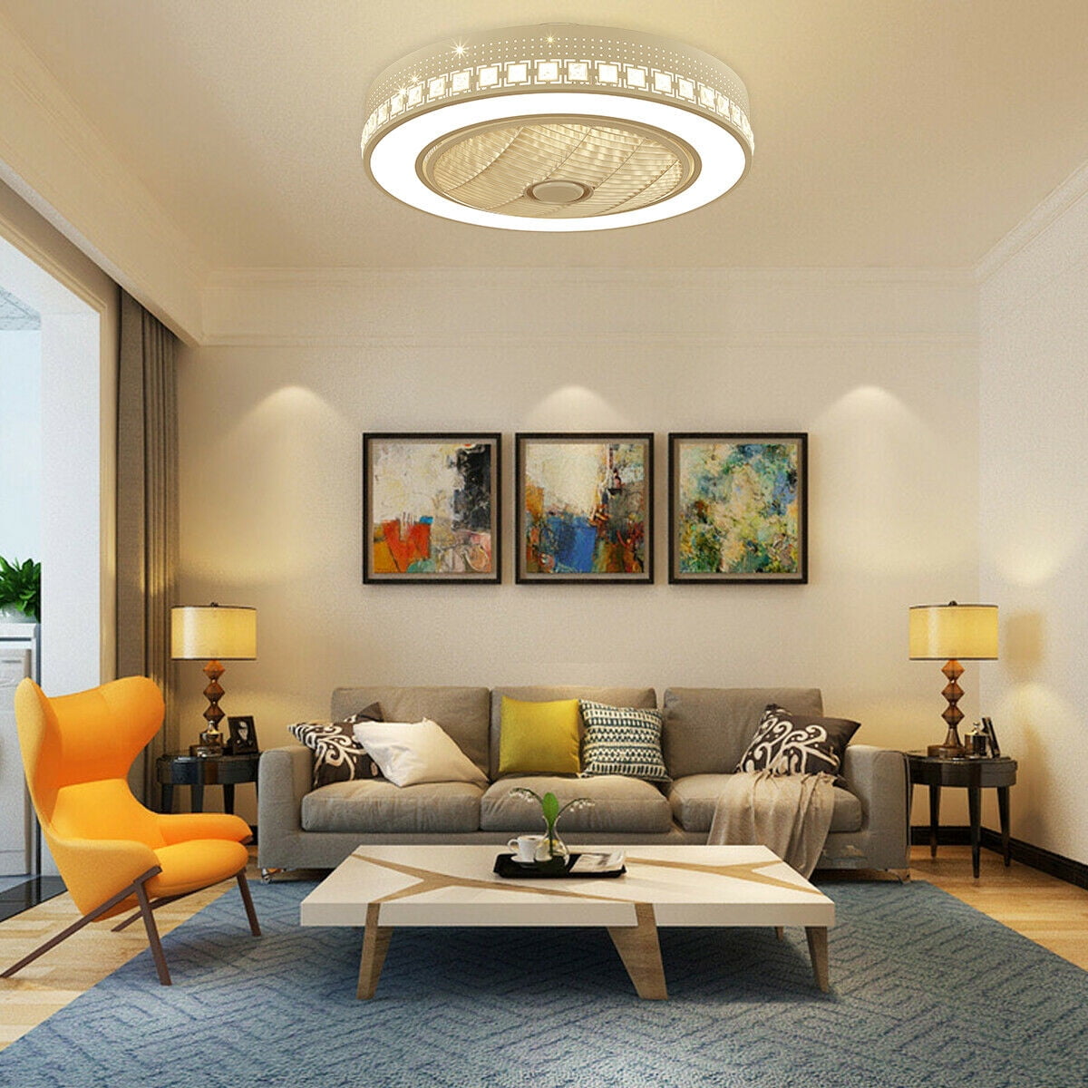 "ANQIDI 23"" Modern LED Ceiling Fan Light, 3-Color Dimmable, Semi Flush ...