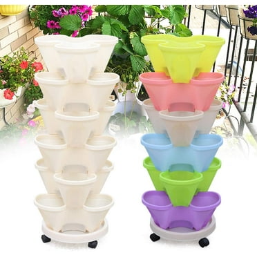 SPRING PARK Plastic Stacking Planter Garden Strawberry Flower Plastic ...