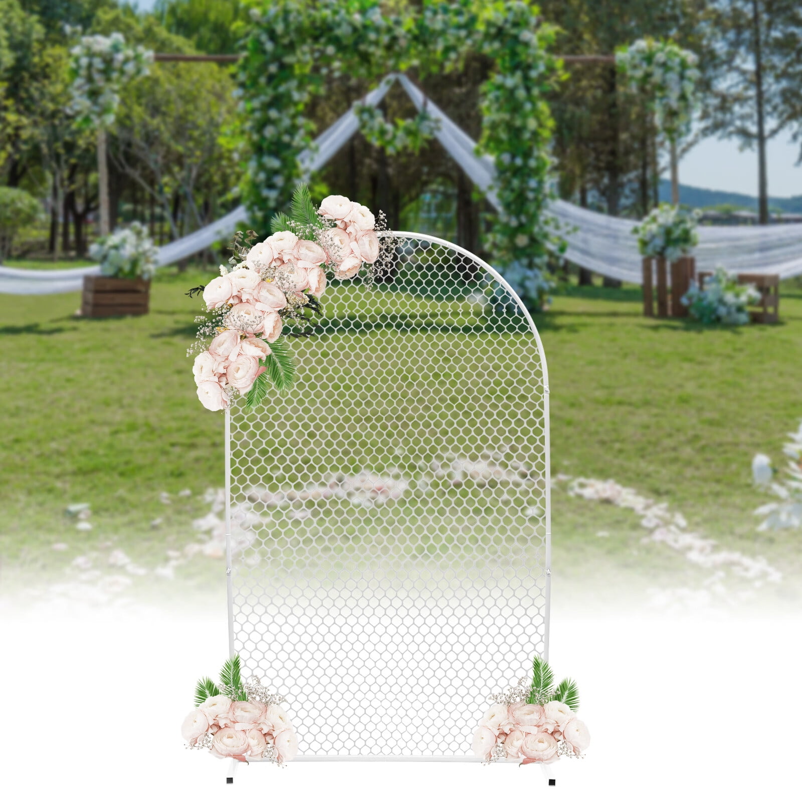 ANQIDI 78.74" Wedding Party Props Arch Backdrop Stand White Metal Mesh ...