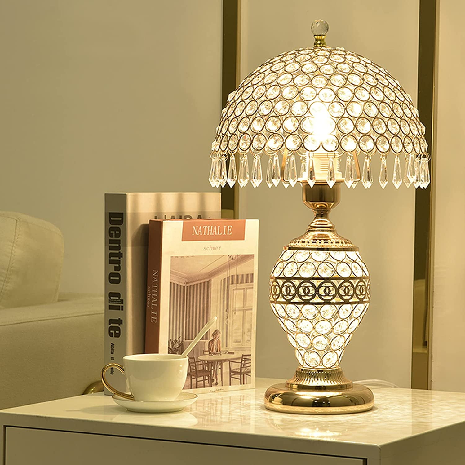 ANQIDI Aesthetic Beautiful Crystal Mermaid Table Lamp, Dimmable, Gold ...
