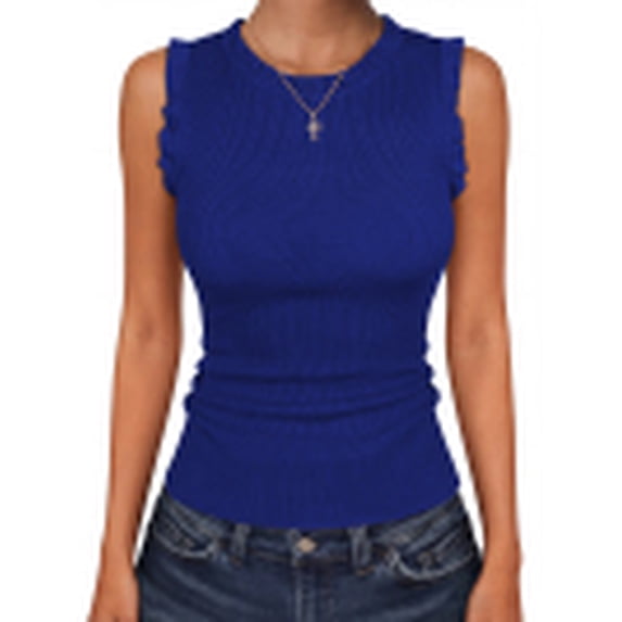 ANRABESS Ribbed Tank Tops for Women Crew Neck Ruffle Sweater Vest Cute ...