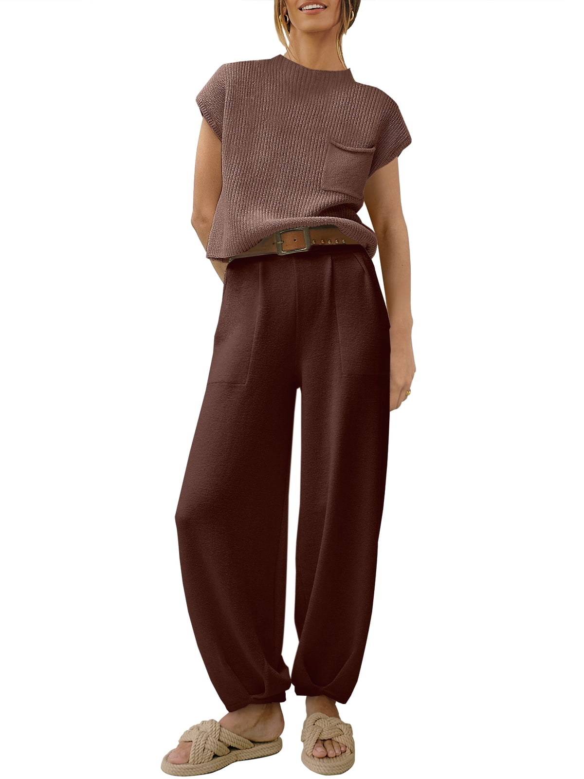 ANRABESS Women Two Piece Outfits Summer Sweater Vest Crop Top Pants ...