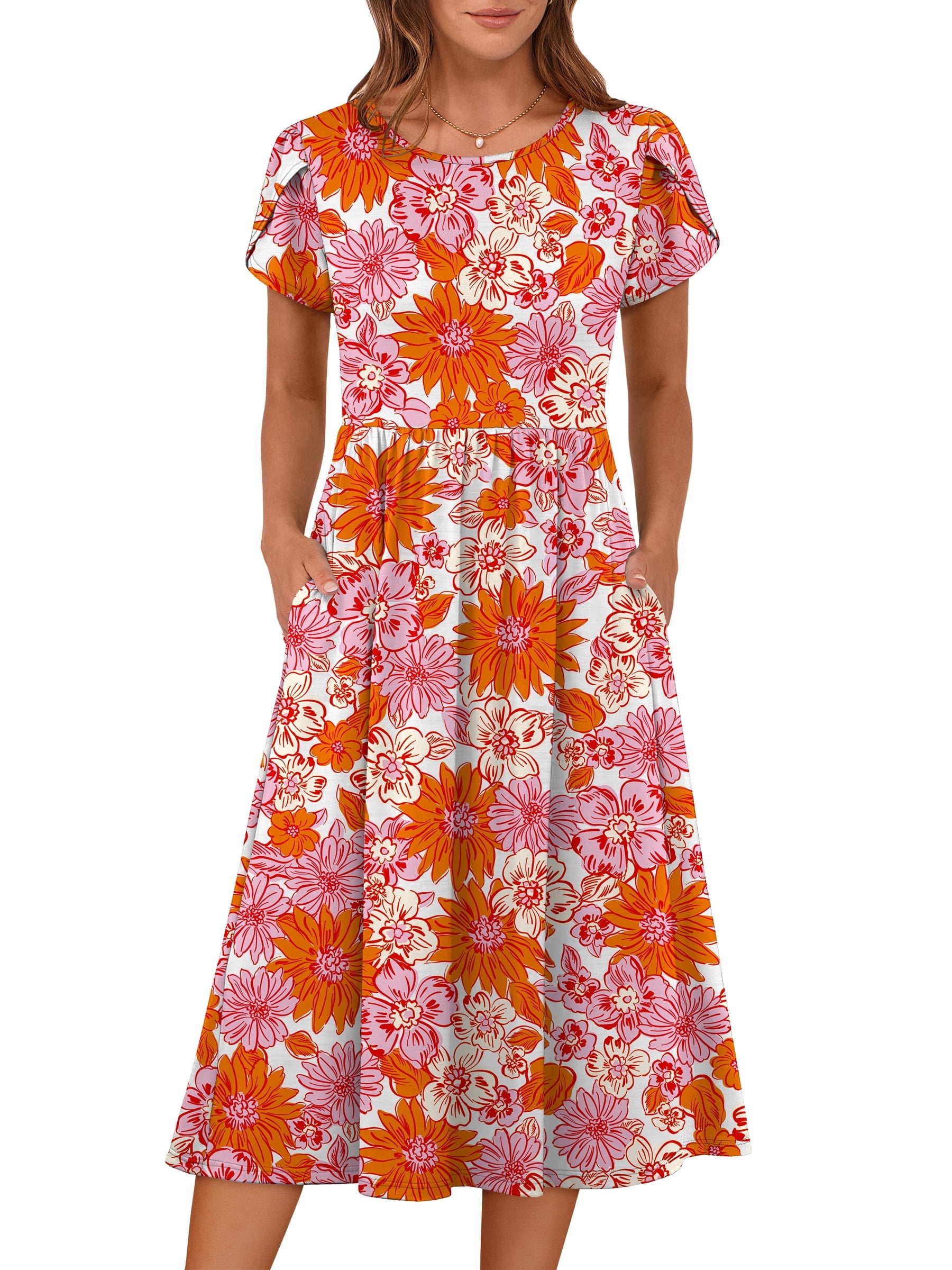 ANRABESS Women's Summer Short Sleeve A-Line Midi Dresses Casual Floral ...