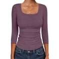 ANRABESS Womens 3/4 Sleeve Scoop Neck Tops Ribbed Knit Slim Fitted ...
