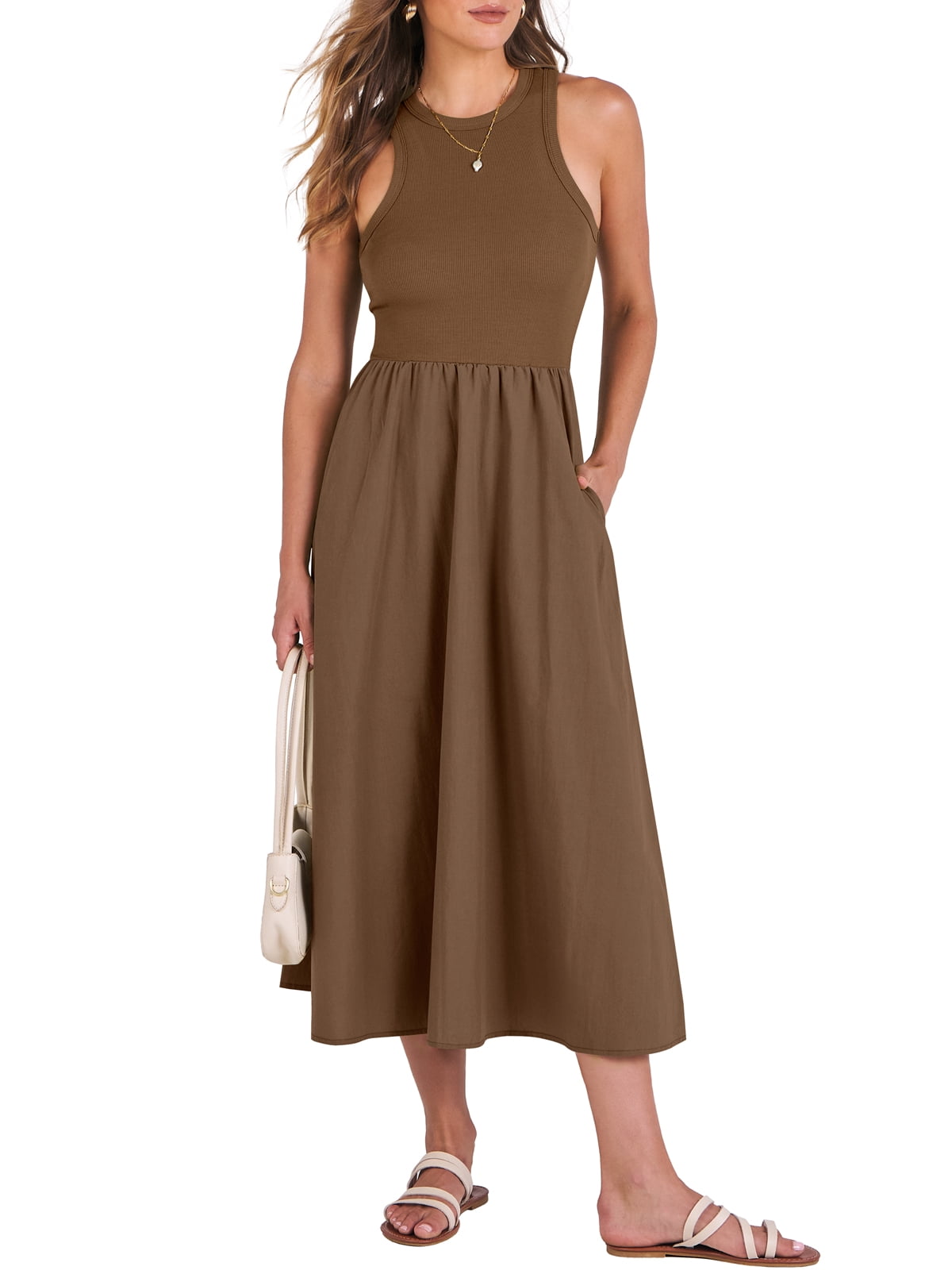 ANRABESS Womens Summer Maxi Dress Sleeveless Crewneck A Line Tiered ...