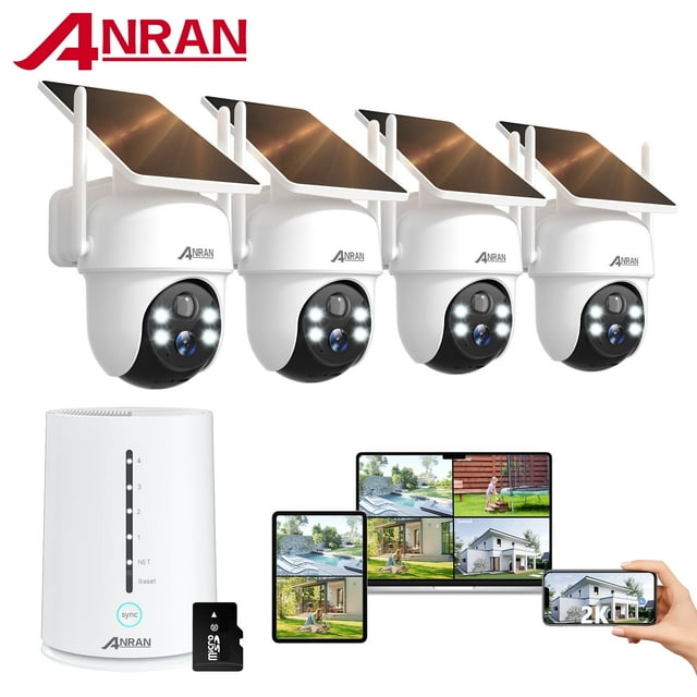 ANRAN 2K/4MP Solar Security Camera with Base Station, Spotlight ...