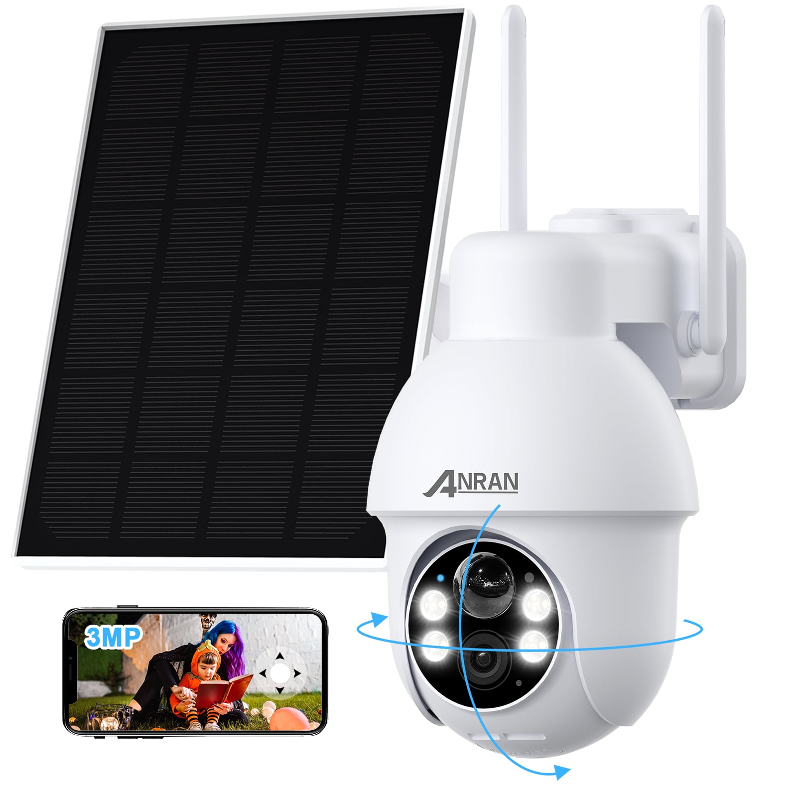 ANRAN 2K Solar Security Camera, Wireless, 360° View, AI Detection ...