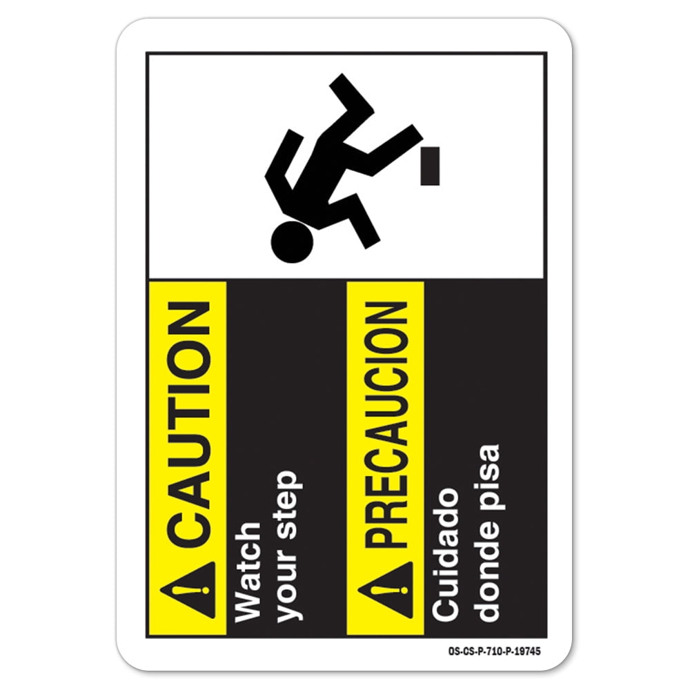ANSI Caution Sign - Caution Watch Your Step Bilingual | Aluminum Sign ...