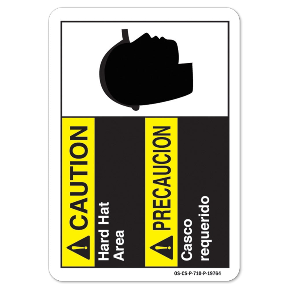 ANSI Caution Sign - Hard Hat Area-Bilingual | Decal | Protect Your ...