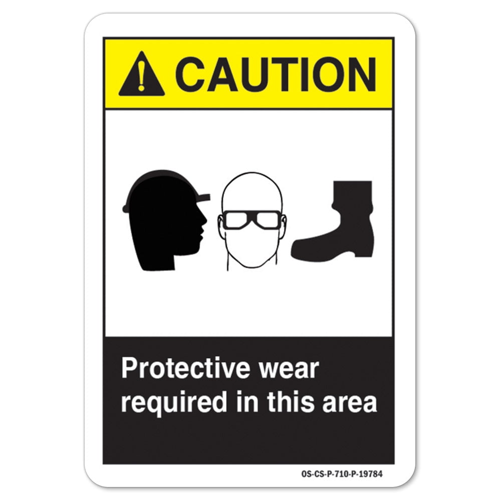 ANSI Caution Sign - Protective Wear Required In This Area (Eye Head ...