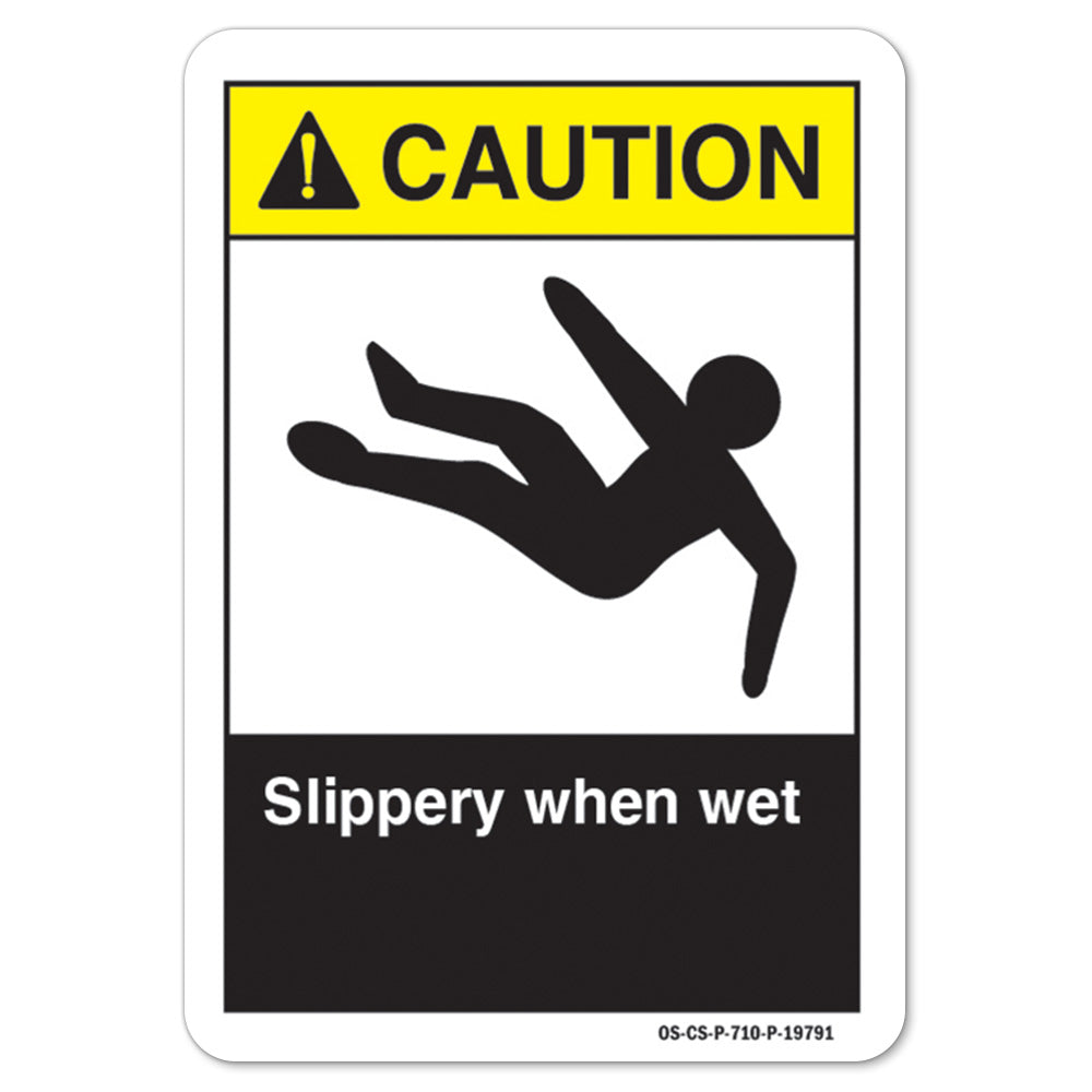 ANSI Caution Sign - Slippery When Wet | Decal | Protect Your Business ...
