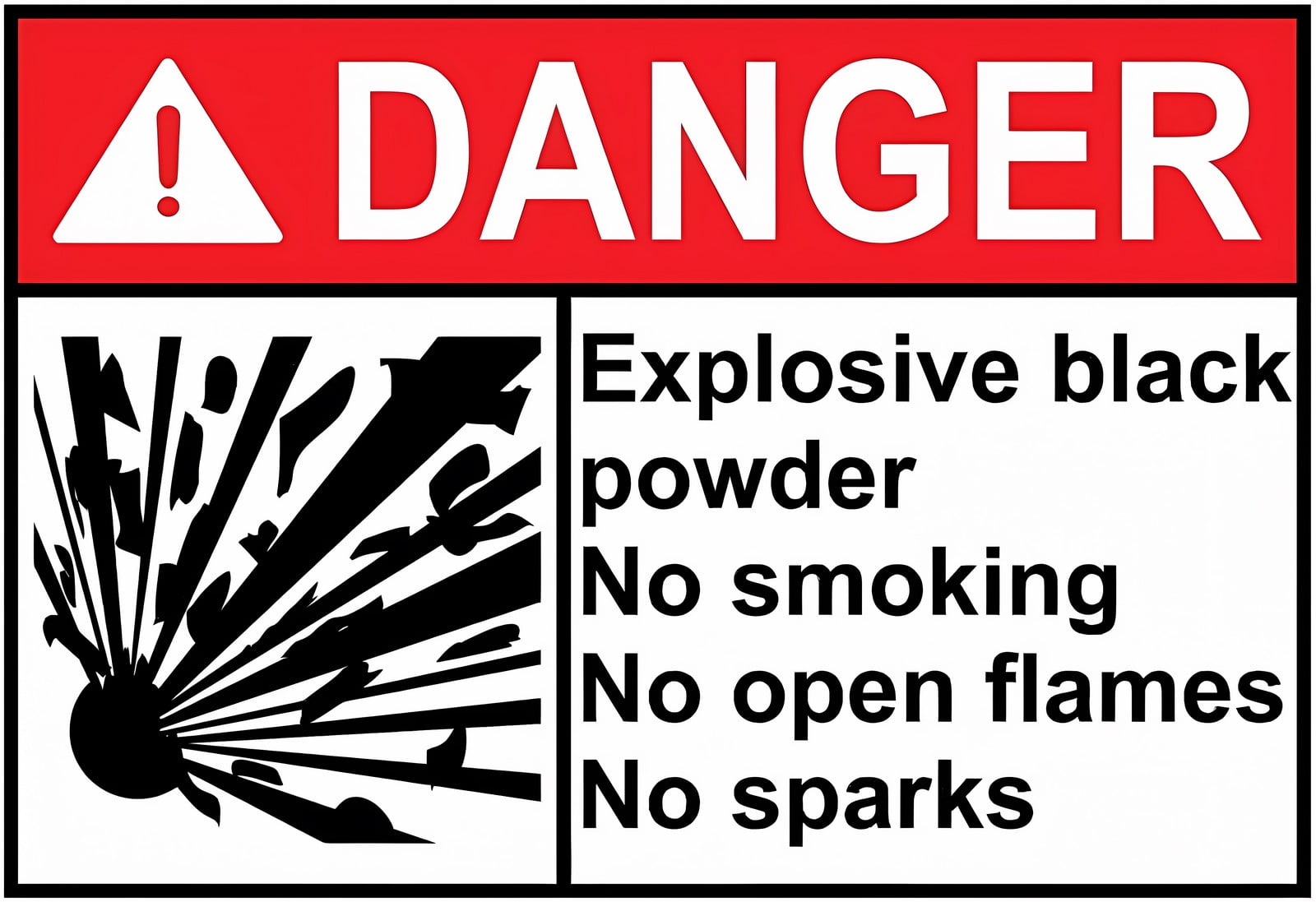 ANSI Danger Explosive Black Powder No Smoking with Symbol Explosive ...