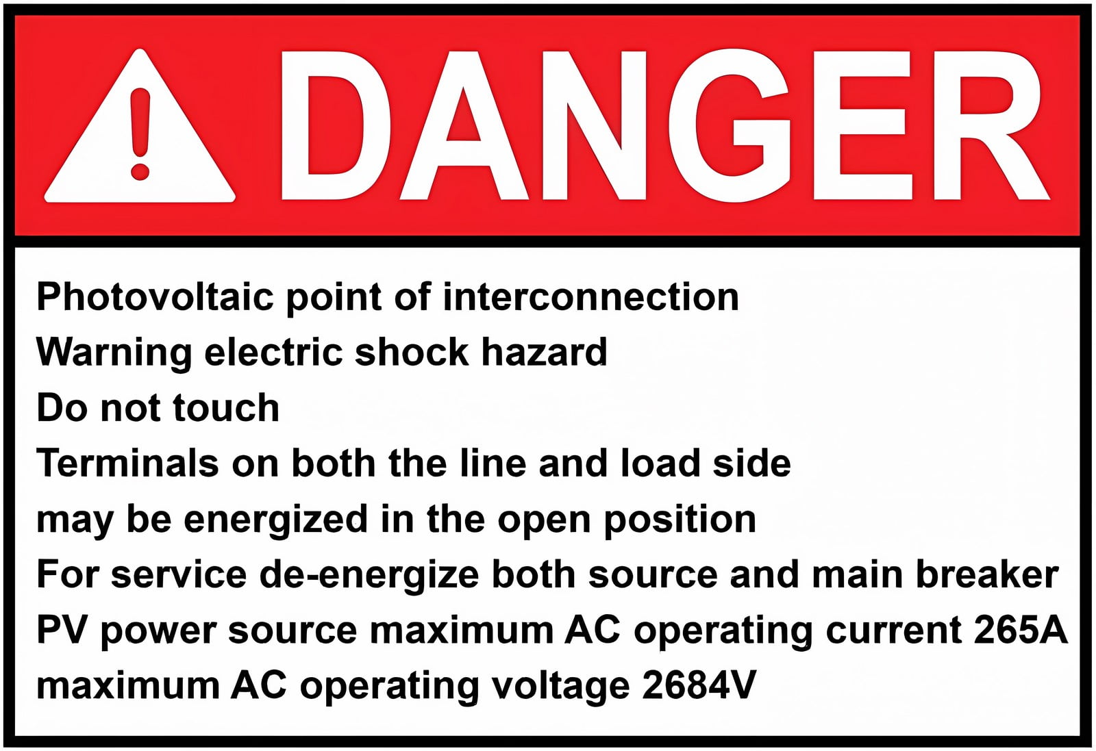 ANSI Danger Photovoltaic Point of Interconnection Warning Metal Tin ...