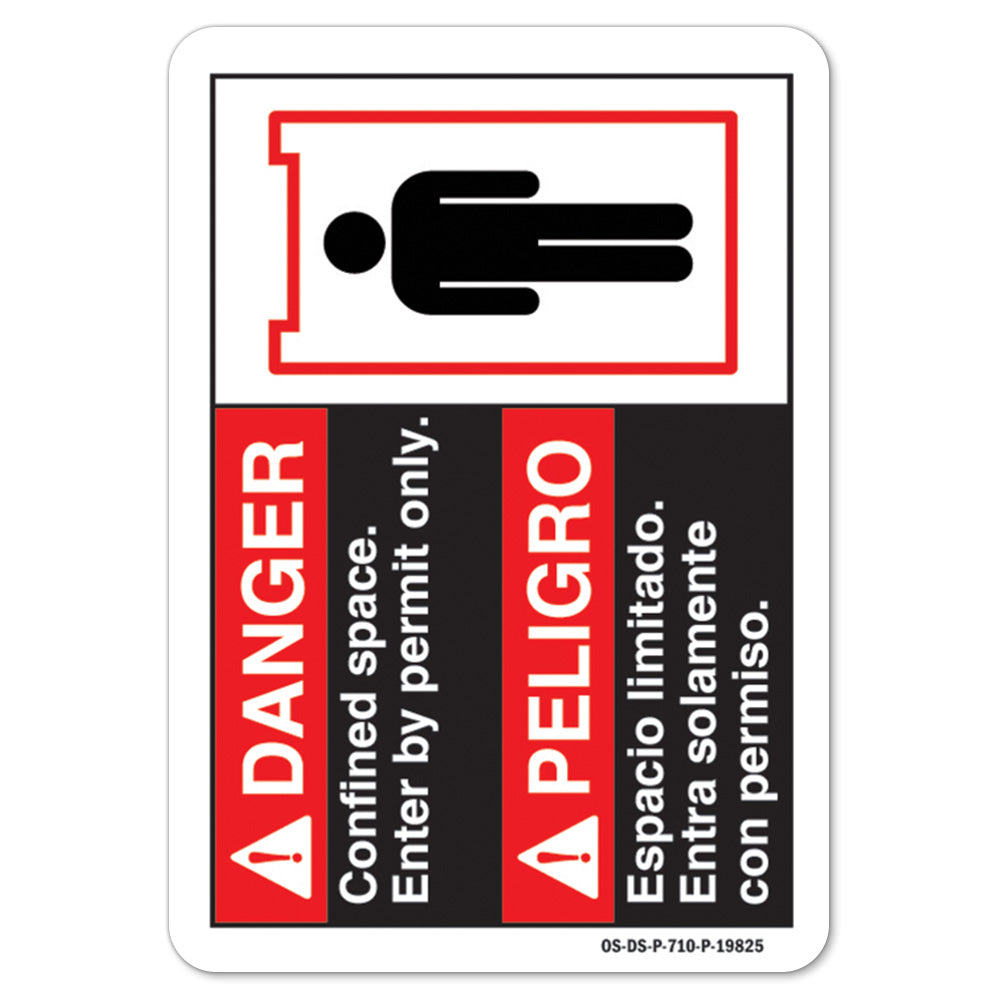 ANSI Danger Sign - Danger Confined Space Enter By Permit (Bilingual ...
