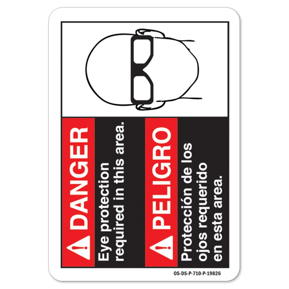 ANSI Danger Sign - Danger Eye Protection Required In Area (Bilingual ...