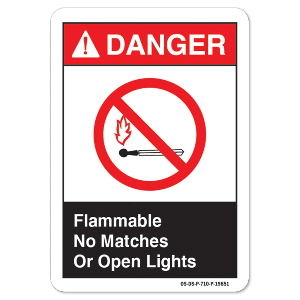 ANSI Danger Sign - Flammable No Matches Or Open Lights | Plastic Sign ...