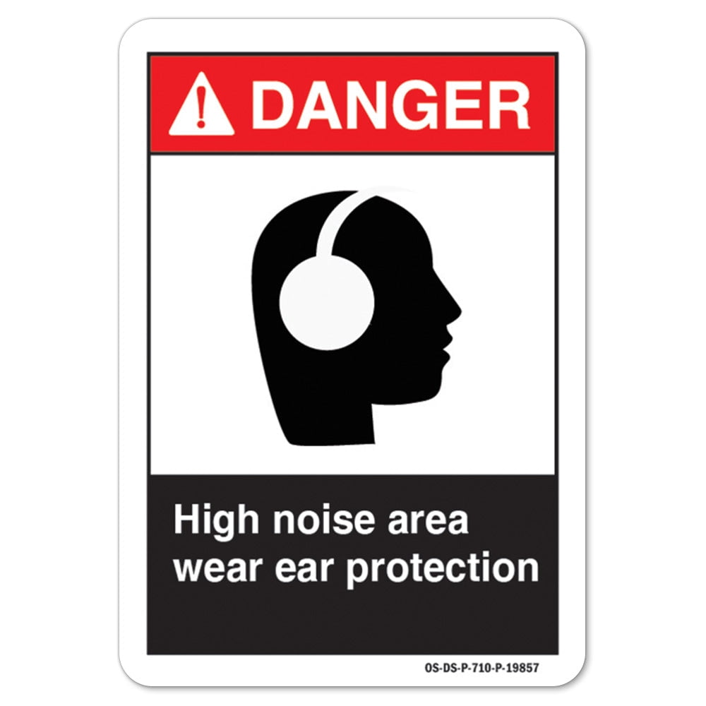 ANSI Danger Sign - High Noise Area Wear Ear Protection | Aluminum Sign ...