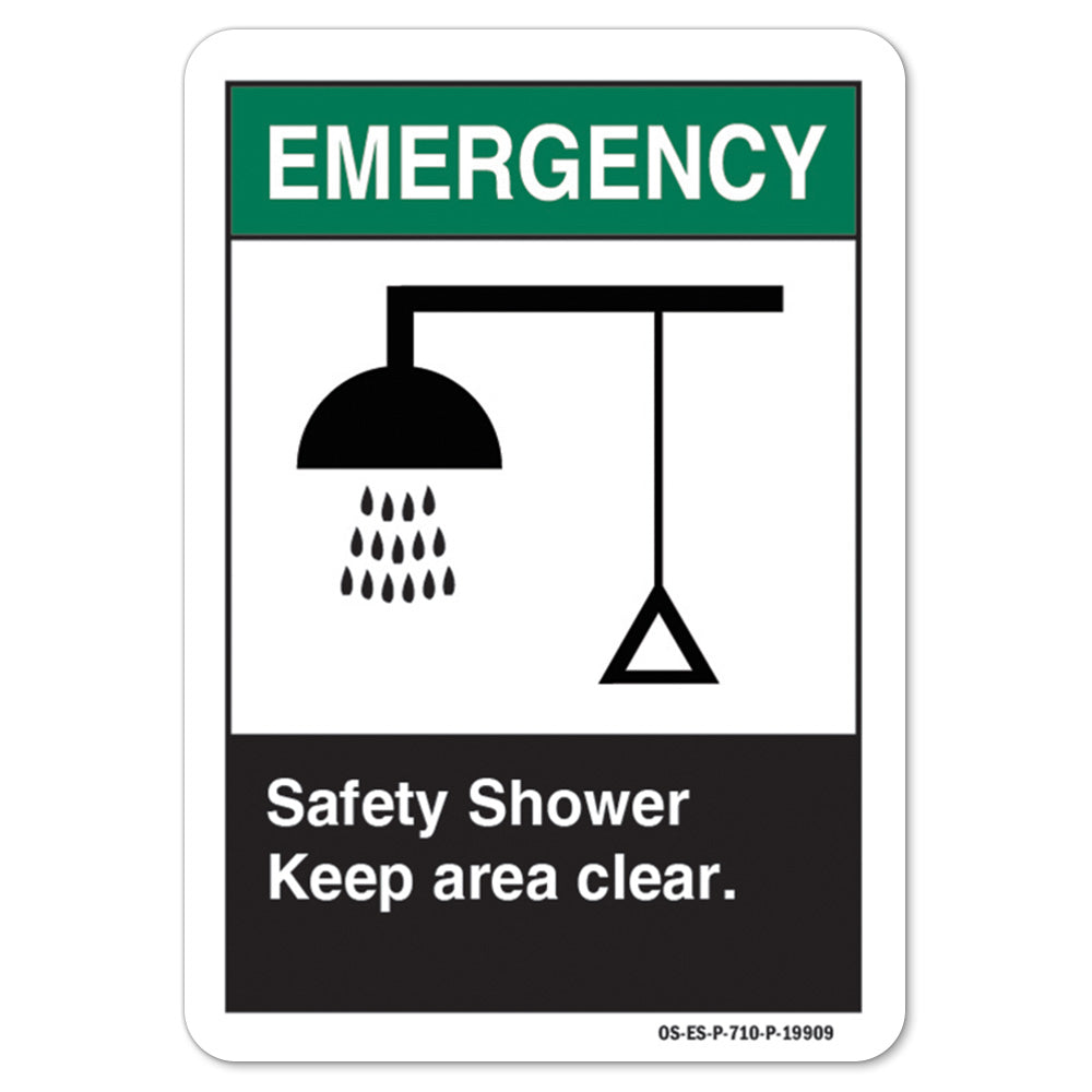 ANSI Emergency Sign - Safety Shower Keep Area Clear | Decal | Protect ...