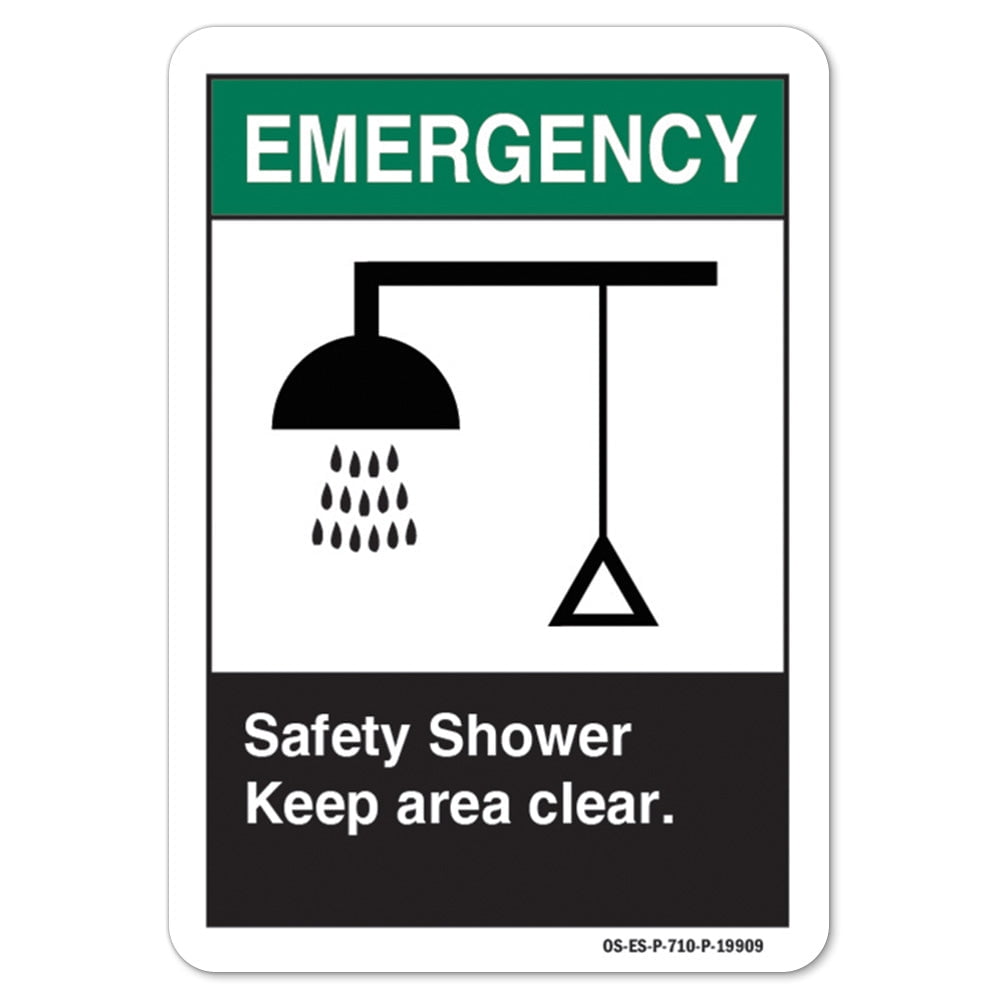 ANSI Emergency Sign - Safety Shower Keep Area Clear | Plastic Sign ...