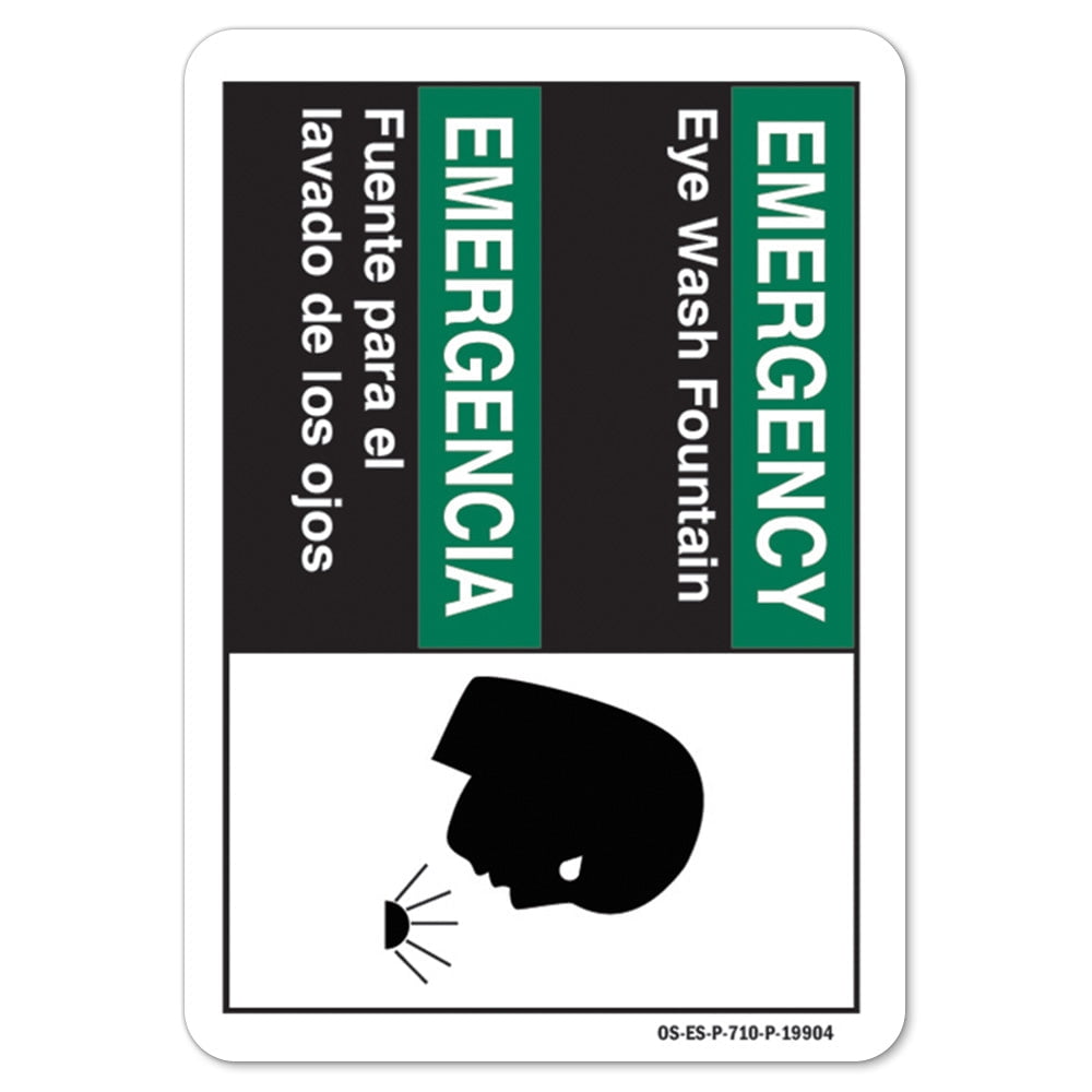 ANSI Emergency Sign - eye wash fountain-bilingual | Plastic Sign ...