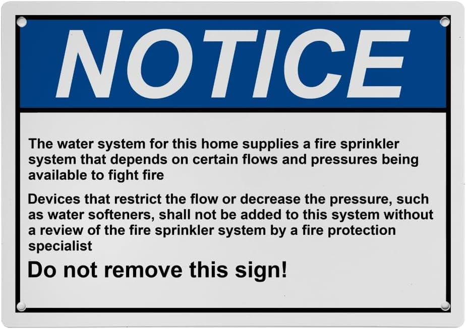 ANSI Fire Sprinklers Safety Sign, 8"x12" Indoor/Outdoor, Water System ...