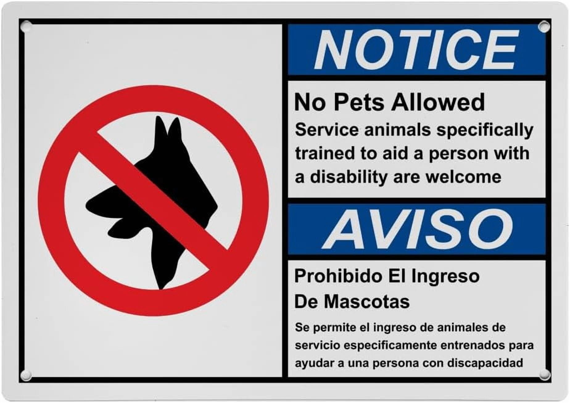 ANSI Service Animals Notice Sign 8"x12" UV Resistant Plastic for Indoor ...