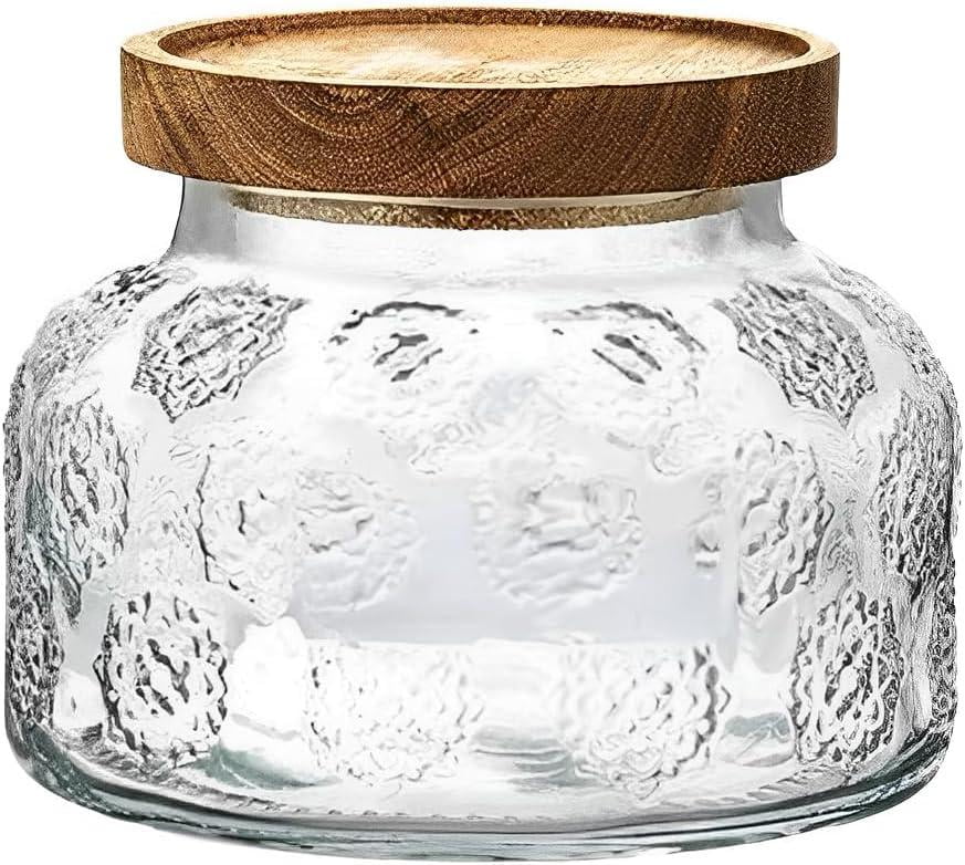 ANSQU Vintage Glass Jar with Solid Wood Lid, 25.4 FL OZ Snowflake ...