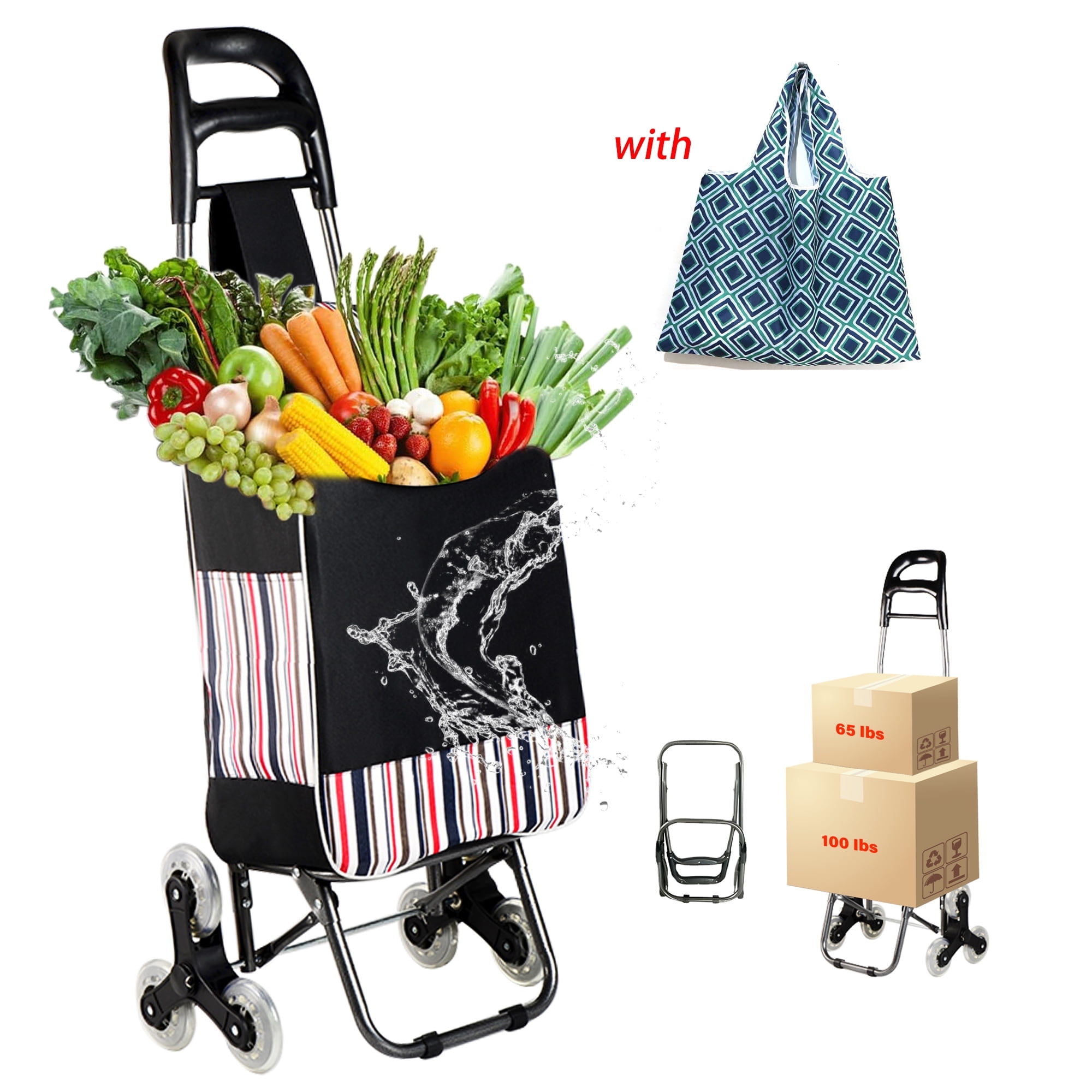 ANSTING Foldable Shopping Cart, Heavy Duty Grocery Cart with Tri-Wheels ...