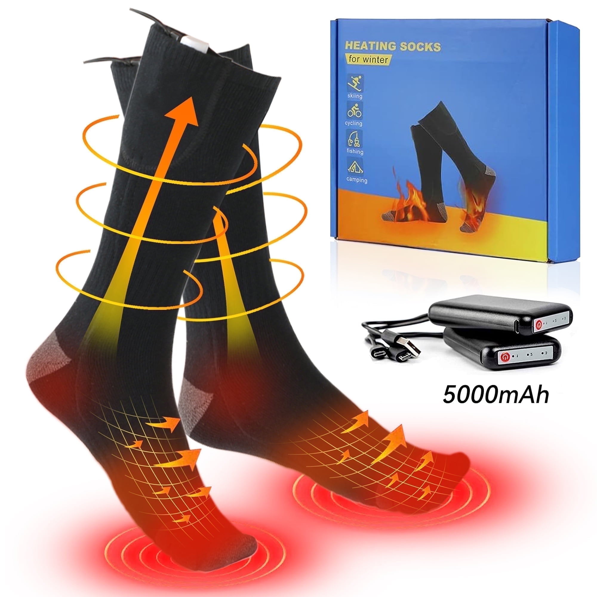 COMOPIO Rechargeable Electric Washable Winter Warm Socks Heated Socks ...