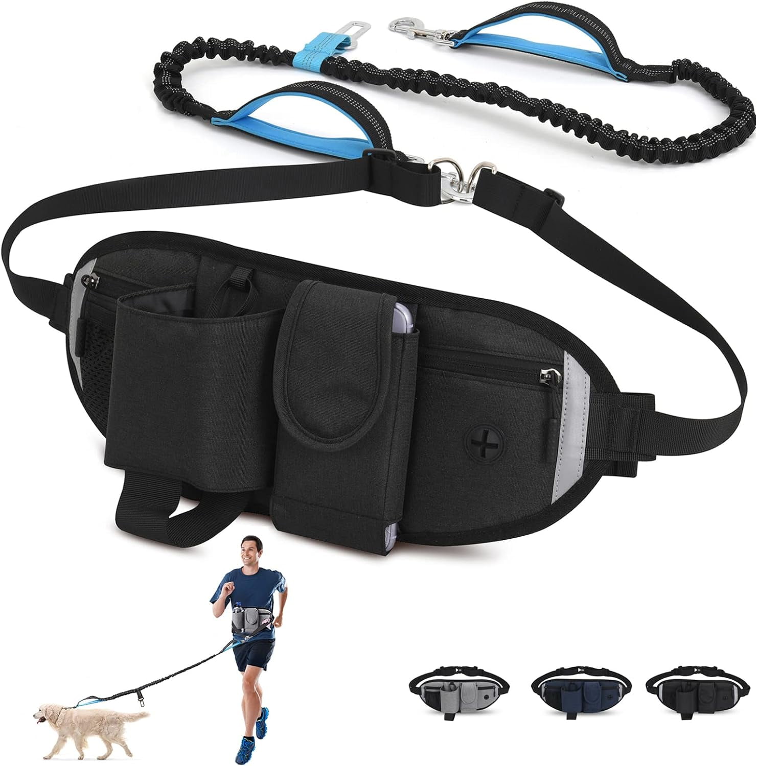 ANTBABA Hands Free Dog Leash with Adjustable Waist Bag for Walking ...