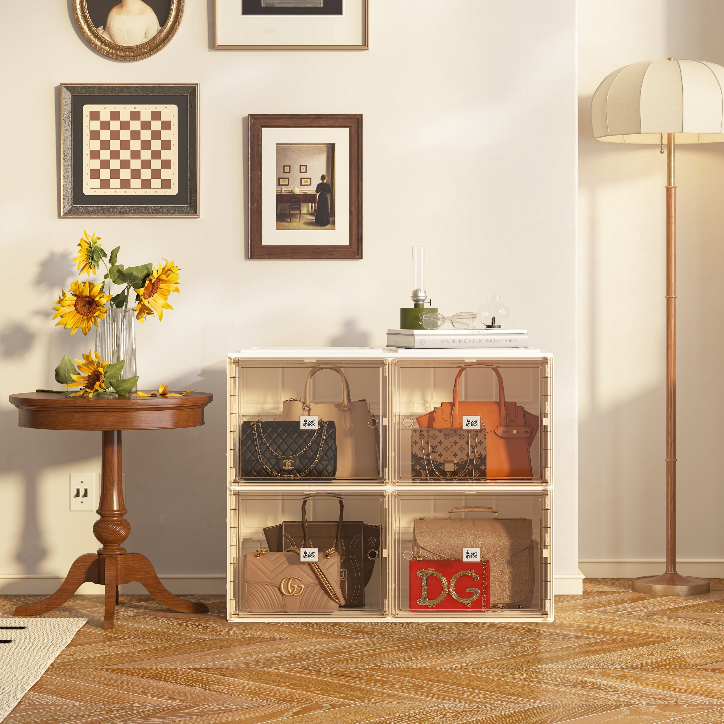 ANTBOX Plastic Foldable Handbag Organizer, 4 Cubbies with Clear ...