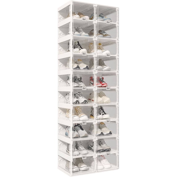 ANTBOX Collapsible Shoe Boxes Clear Stackable, Quick Setup Drop Front ...
