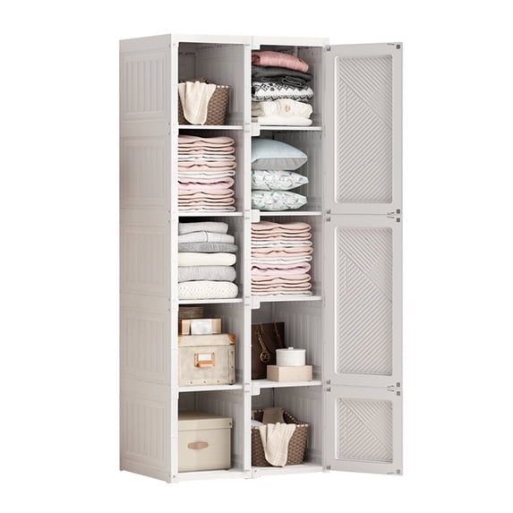 ANTBOX Foldable Plastic Armoire Wardrobe Closet with Magnetic Doors 10 ...