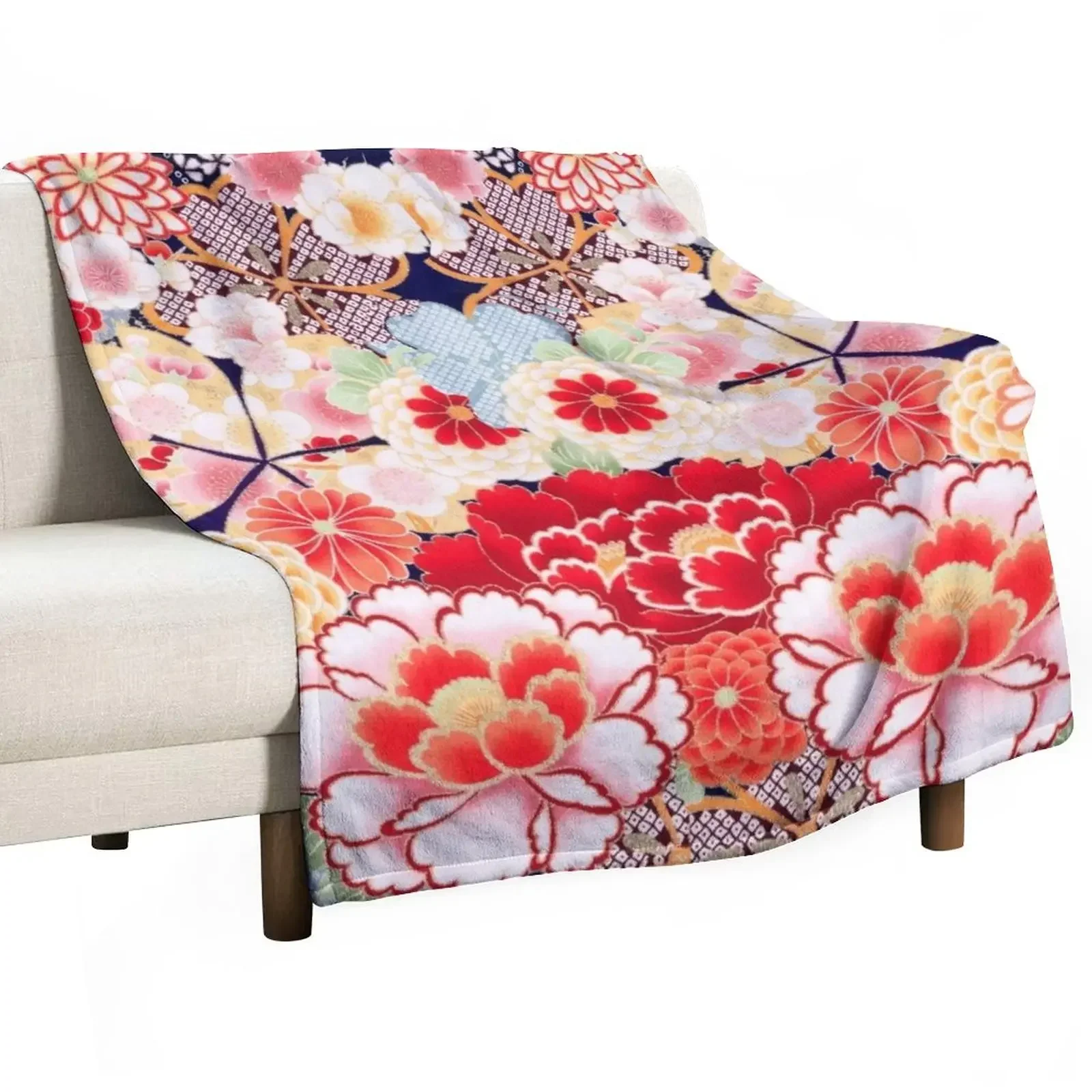 ANTIQUE JAPANESE FLOWERS Pink White Wild Roses Kimono Style Floral ...