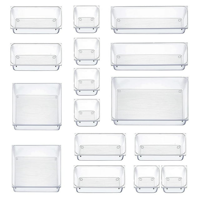 ANTJUMPER 16 PCS Clear Plastic Drawer Organizers Set, 5-Size Versatile ...