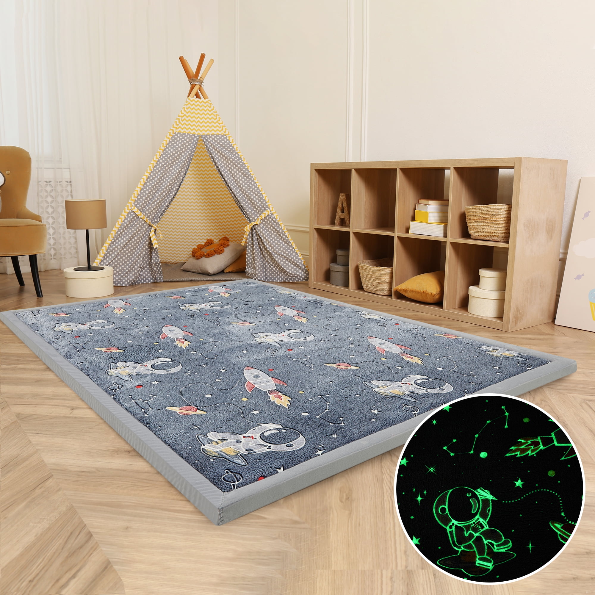 ANTJUMPER Glowing Baby Play Mat, 1.2" Thick Memory Foam Soft Padded ...
