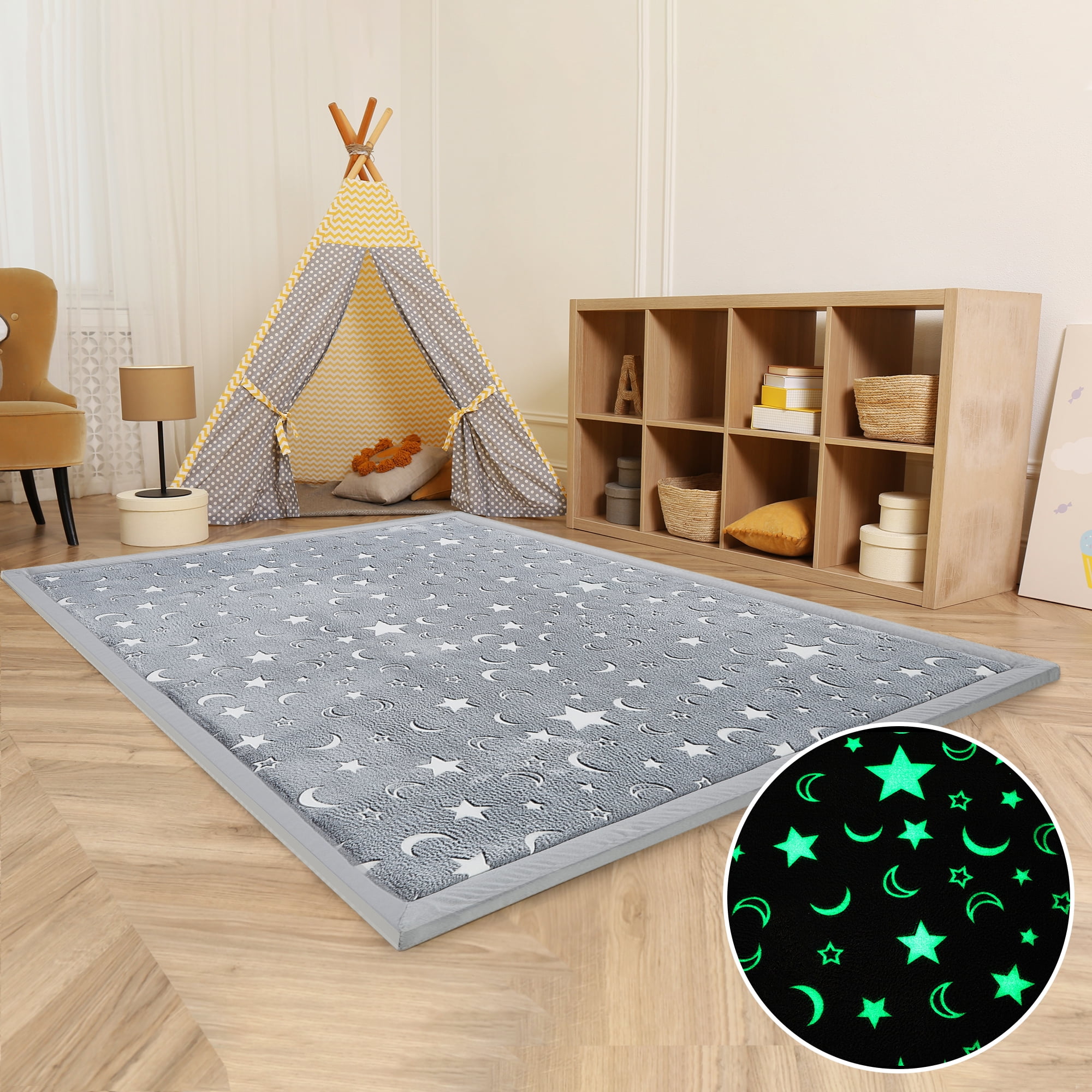 ANTJUMPER Glowing Baby Play Mat, 1.2" Thick Memory Foam Soft Padded ...