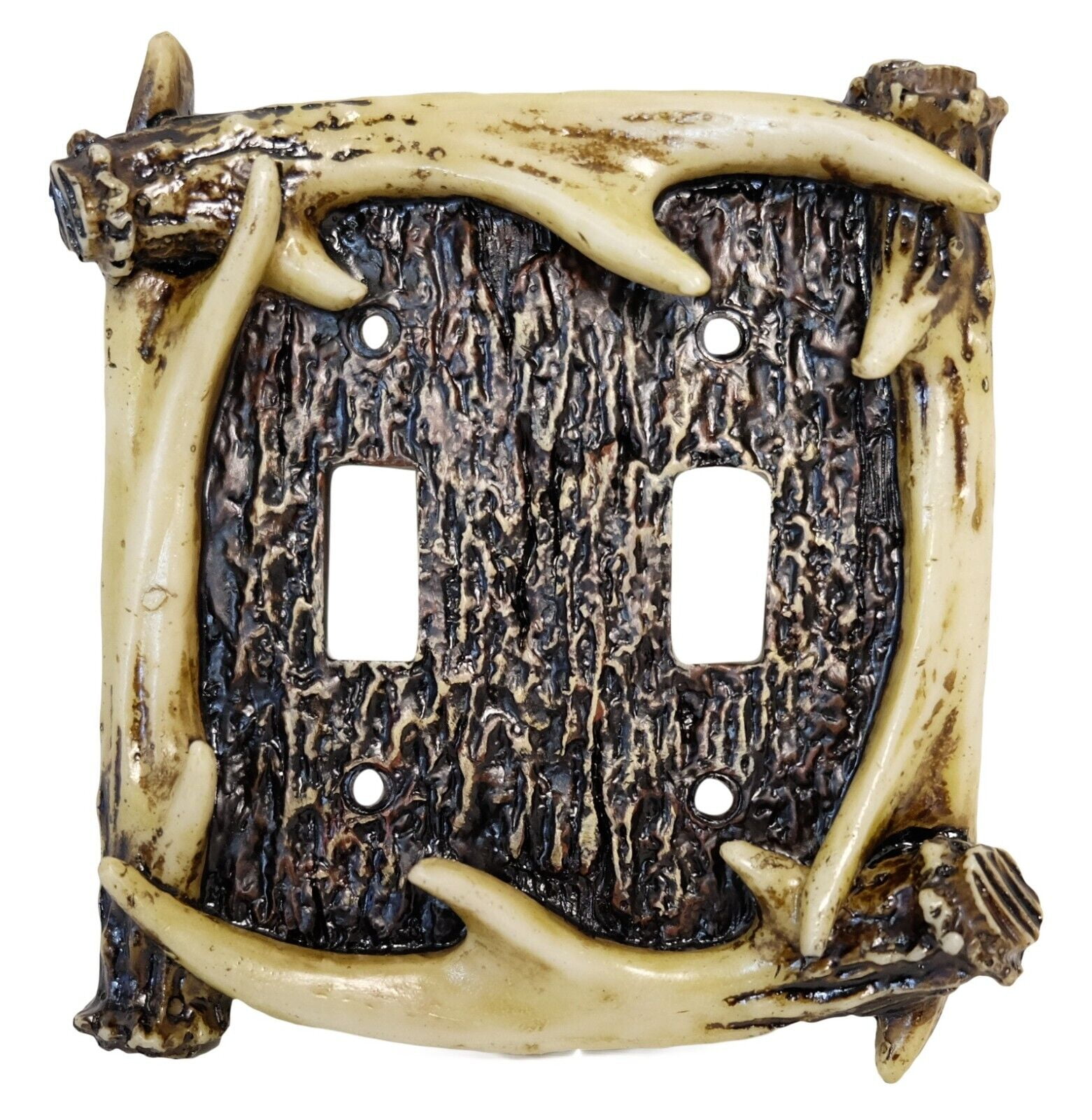 ANTLERS & Faux Wood Electric Double Light Switch Plate Cover, by DeLeon ...