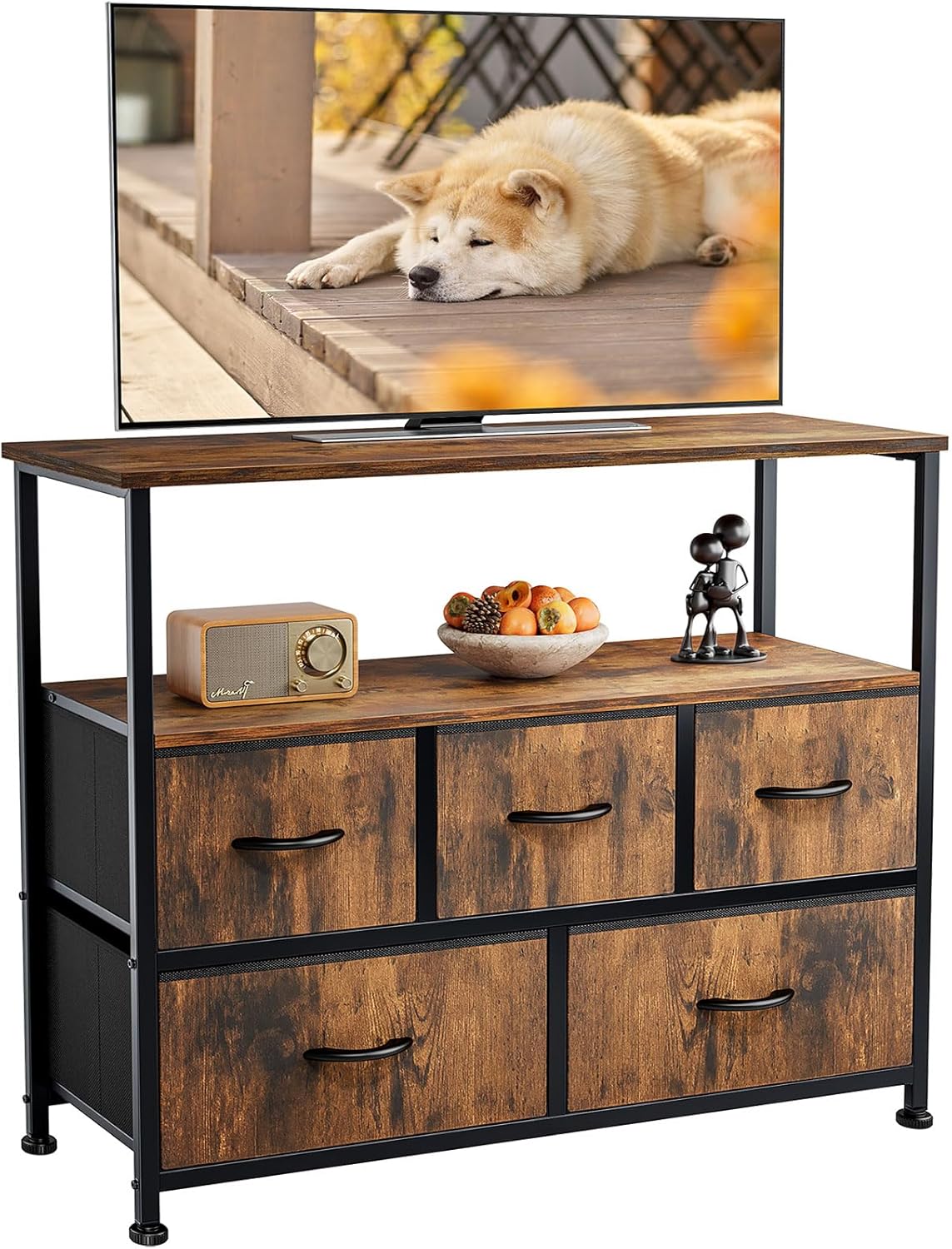 ANTONIA TV Stand Dresser for Bedroom with 5 Fabric Drawer ...