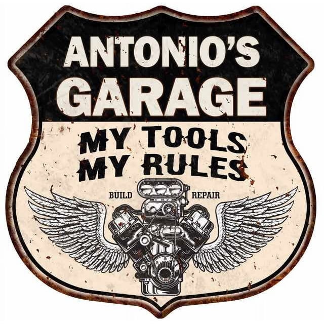 ANTONIO'S Garage My Tools My Rules V8 Wings 12x12 Metal Sign ...