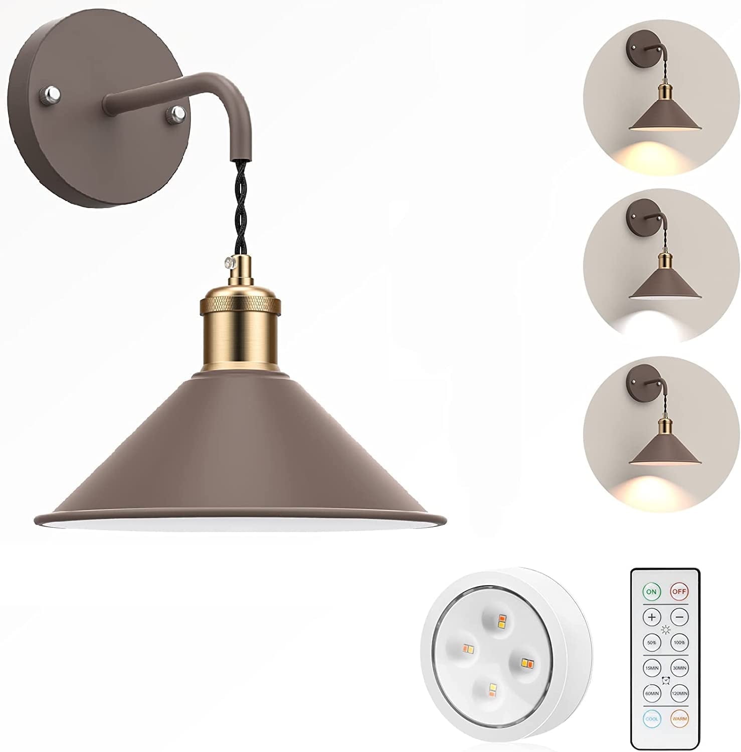 LED Wall Sconce,Battery Operated & Remote Control,Dimmable E26 Lamp ...