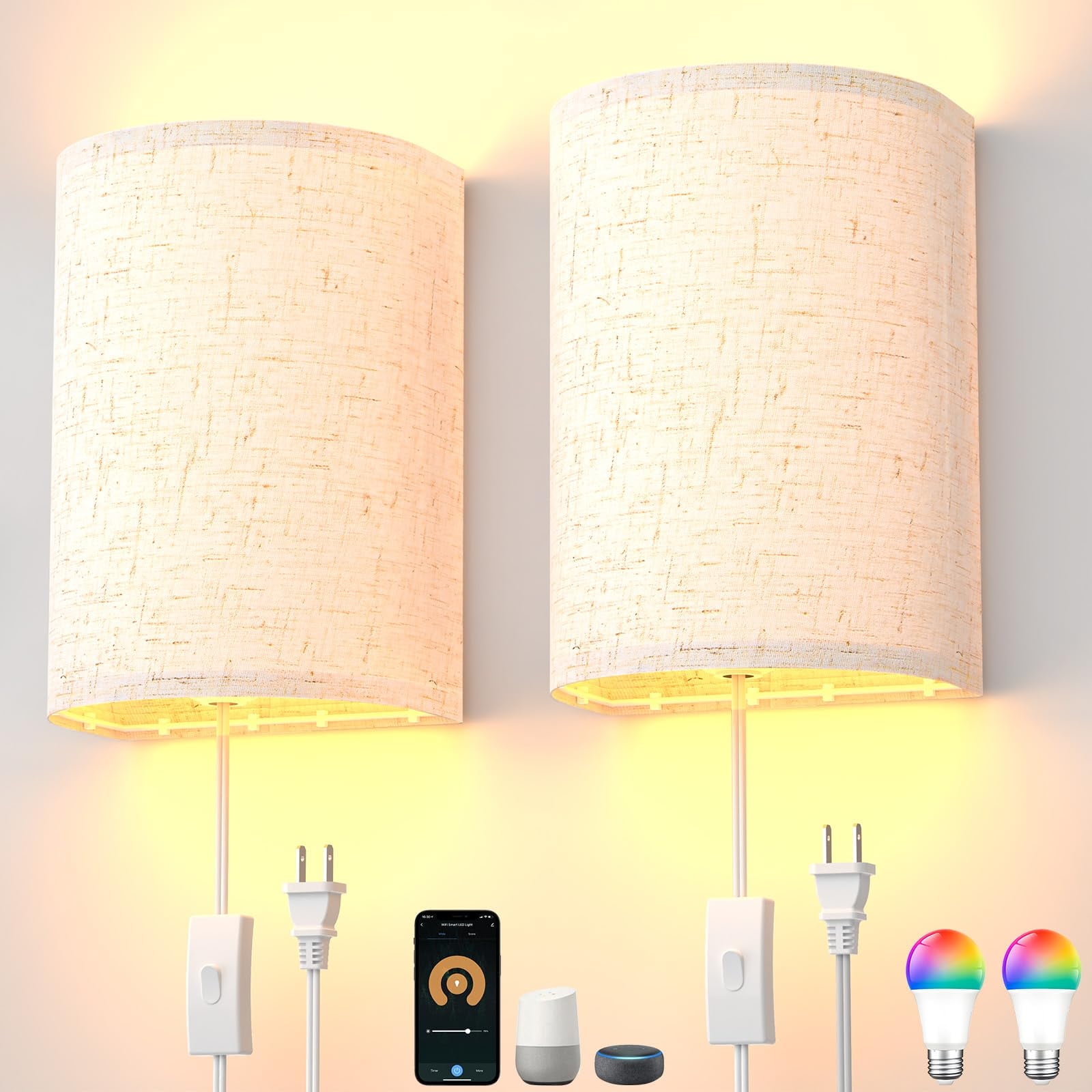Laboreducer Wall Sconces Set of Two, Wall Lamp with Plug in Cord ...