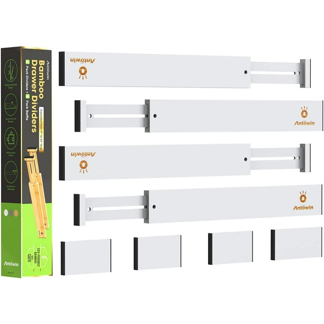 ANTOWIN Adjustable Bamboo Drawer Dividers, Expandable Kitchen Organiser ...