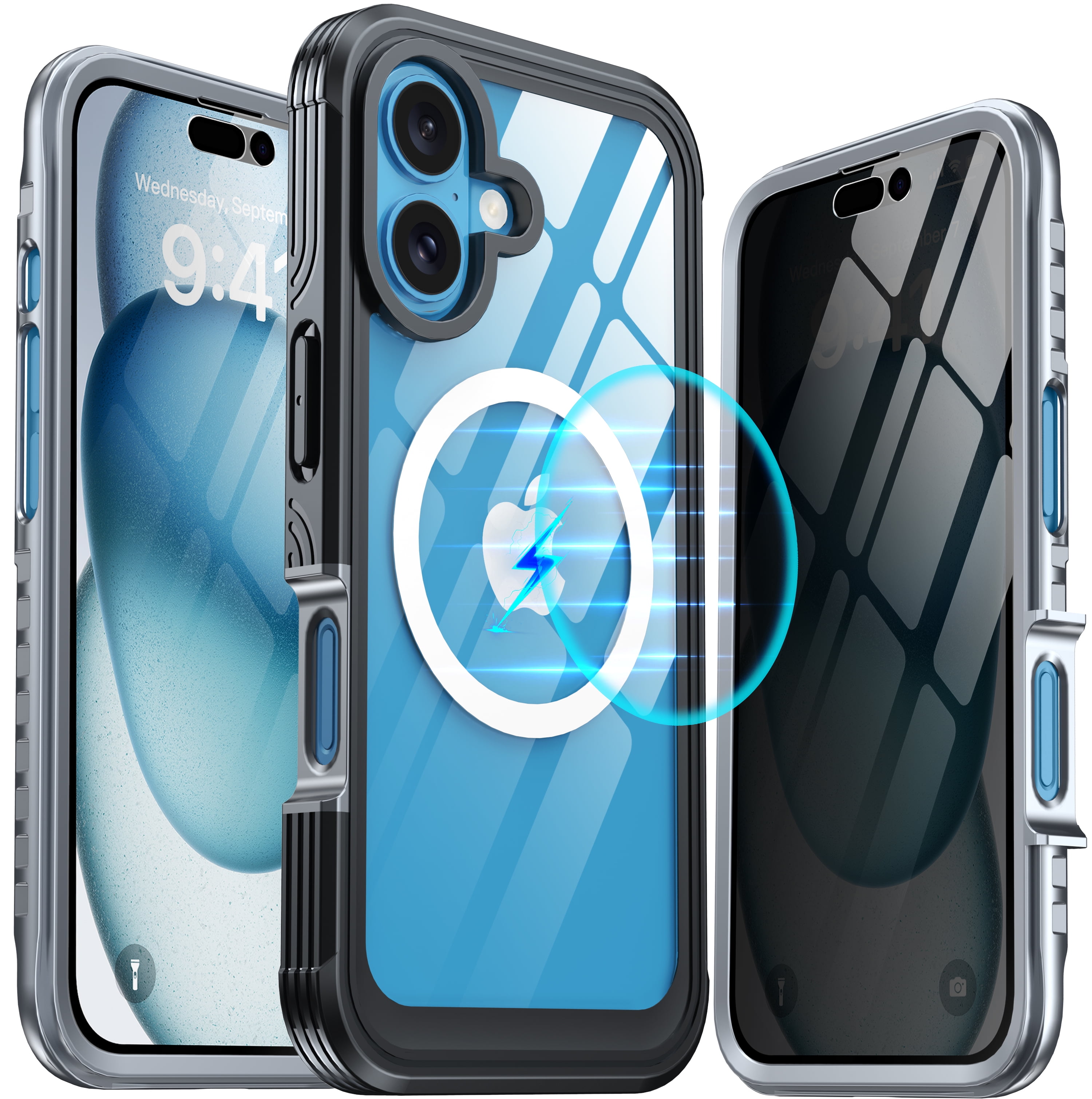 ANTSHARE for iPhone 16 Case, Double Front Frame Built-in 9H Tempered Glass Screen Protector ...