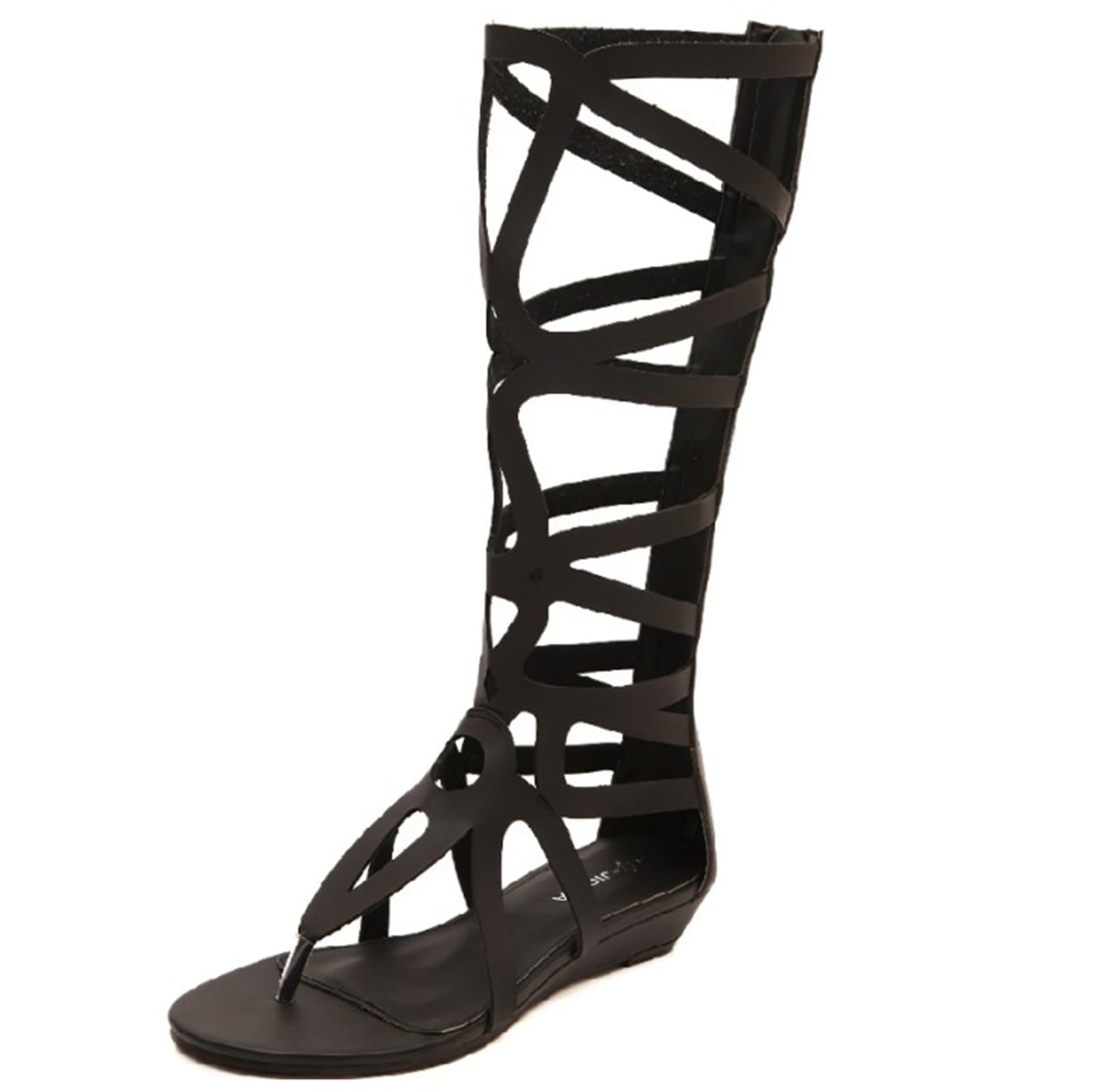 ANUFER Womens Knee High Roman Gladiator Sandals Rivets Studded Strappy ...