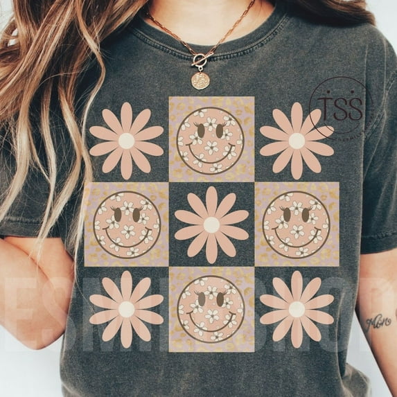 ANUNSHIRT Checkered Smile Face Shirt Distressed Smile Daisy Shirt Gold ...